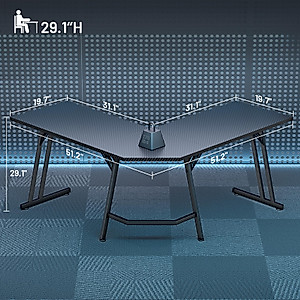 HLDIRECT 51 Inch L Shaped Gaming Desk, Corner Computer Desk with Carbon Fiber Surface, Space Saving PC Gaming Table for Home Office Writing Workstation, Easy to Install, Black