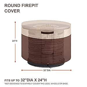 ELEXTYLE Round Fire Pit Cover 32 Inch Waterproof Heavy Duty Outdoor Round Firepit Covers 600D Patio Small Fire Pit Table Cover Dustproof Anti UV,32”D X 24”H