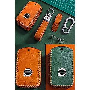 HIBEYO 2022 Leather Key Fob Case Protection for Volvo XC40 XC60 XC90 S90 V90 Smart Key Case Cover with Keychains Accessories Simple Light Luxury Key Fob Case-White