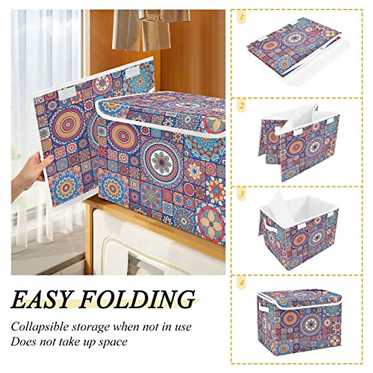 xigua Purple Mandala Native Storage Bins with Lids Foldable Large Cube Storage Boxes with Handles for Home Bedroom Closet Office (16.5x12.6x11.8 in)