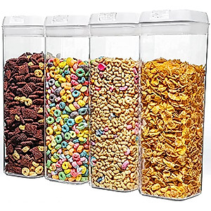 NUMYTON Airtight Food Storage Containers - 4Pcs - Pantry Organization and Storage- BPA-Free - Cereal Containers Storage Set - for Cereal, Corn Flakes, Pasta, Spaghetti, Sugar & Flour