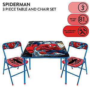 Idea Nuova Marvel Spiderman 3 Piece Children's Activity Square Table and Chair Set, Ages 3+ (NN201039)