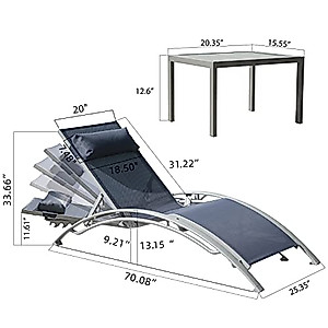 Domi Outdoor Chaise Lounge Set of 3,Patio Lounge Chair with Side Table, Adjustable Garden Aluminum Reclining Chair for Pool Beach Sunbathing Chair (Blue)