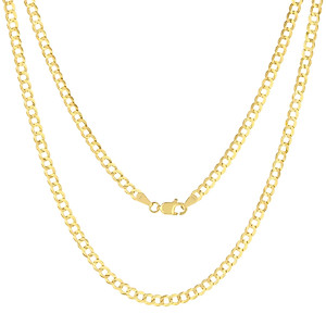 Nuragold 14k Yellow Gold 4mm Solid Cuban Curb Link Chain Pendant Necklace, Mens Womens Jewelry 16" 18" 20" 22" 24" 26" 28" 30"