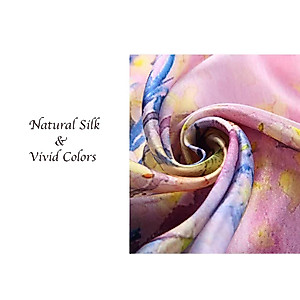 ANDANTINO 100% Mulberry Silk Long Scarf for Women Large Shawls for Headscarf and Neck- Oblong Hair Wraps with Gift Packed (Pink&Yellow Blossoms)