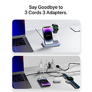 Intoval Charging Station for Apple iPhone/iWatch/Airpods, 3 in 1 Wireless Charger for iPhone15/14/13(Pro, Pro Max) 12/11/XS/XR, iWatch9/8/Ultra/7/6/SE/5/4/3/2, Airpods Pro2/Pro1/3/2/1 (Z5,Lilac)