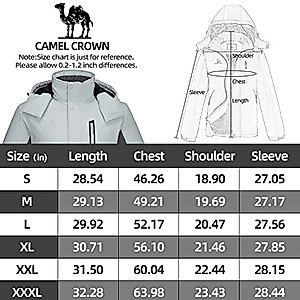 CAMEL CROWN Men's Mountain Snow Waterproof Ski Jacket Detachable Hood Windproof Fleece Parka Rain Jacket Winter Coat Sliver Gray L