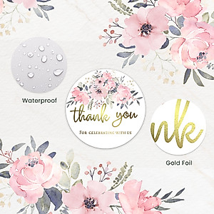 Mobiusea Creation Floral Party Thank You for Celebrating with Us Sticker | 2 inch | Gold Foil | 48pcs Waterproof Thank You Stickers for Wedding, Bridal Shower, Birthday, Boho Girl Baby Shower
