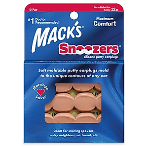 Mack's Snoozers Silicone Putty Earplugs - 6 Pair – Comfortable, Moldable Silicone Ear Plugs for Sleeping, Snoring, Loud Noise & Traveling | Made in USA
