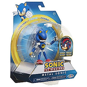 Sonic The Hedgehog Collectible Metal Sonic 4" Bendable Flexible Action Figure with Bendable Limbs & Spinable Friend Disk Accessory Perfect for Kids & Collectors Alike for Ages 3+