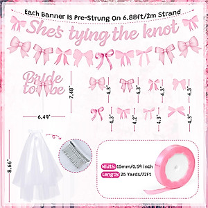 She's Tying The Knot Bridal Shower Party Decorations, Pink Bow Coquette Bachelorette Party Supplies, Bow Balloon Arch, She's Tying The Knot Banner, Bride To Be Cake Topper, Bow Veil & Satin Ribbon