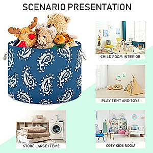 ALAZA Paisley Flower Blue Indian Ethnic Storage Basket Gift Baskets Large Collapsible Laundry Hamper with Handle, 20x20x14 in