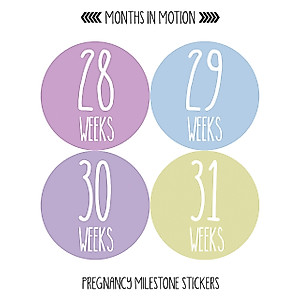 Months In Motion Weekly Pregnancy Growth Sticker | Week to Week Pregnant Expecting Photo Prop | Maternity Keepsake | Baby Bump | Weekly Stickers Photo (Set of 36 Stickers)