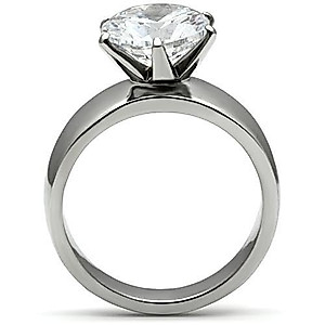 Lanyjewelry Wide Band Big Solitaire 3.5 Carat CZ Womens Stainless Steel Wedding Ring-7