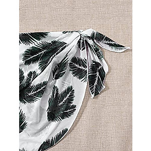 SOLY HUX Women's 3 Piece Swimsuits Print Halter Triangle Tie Side Bikini Bathing Suit with Cover Up Beach Skirt Green Tropical M