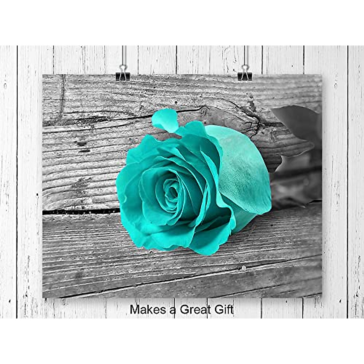 Light Blue Turquoise Floral Flowers Rose Wall Art Set, Home Decor - Poster, Print - Mothers Day, Anniversary Gift for Women - Shabby Chic, Rustic, Farmhouse Room Decorations for Living Room, Bedroom