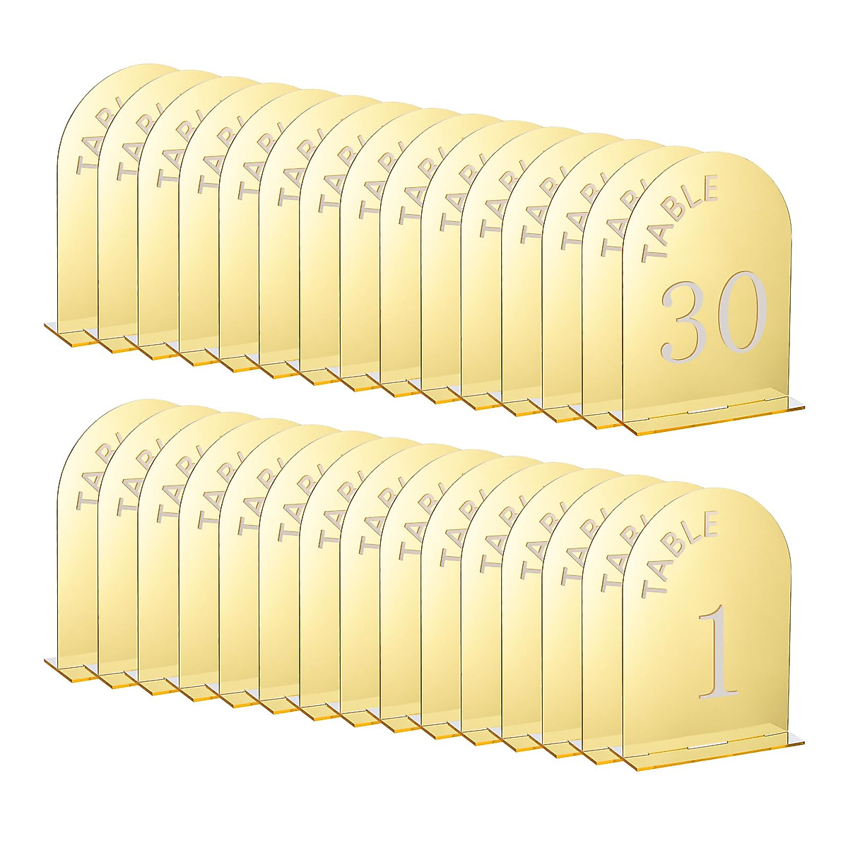 uxcell 30pcs 4.8 x 7 Inch Gold Arch Acrylic Sign with Stand, Acrylic Arch Table Number Holders for Wedding Table Centerpiece Decoration（Number 1-30）