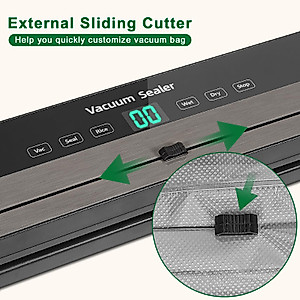 Chidoyii Vacuum Sealer Machine Dry & Moist Food Modes, 6-in-1 Compact Detachable Food Sealer Vacuum Sealer, Build-in Cutter and Countdown with 20 Vacuum Seal Bags