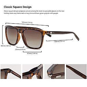 Htms Square Aluminum Magnesium Frame Polarized Sunglasses Vintage Spring Temple Sun Glasses Men Women Retro Driving Eyewear UV400 (Brown Lens/Leopard Frame)