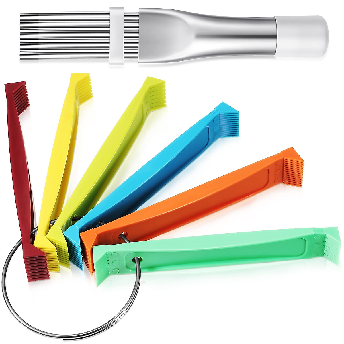 2 Pieces Different Fin Comb Condenser Fin Straightener Air Condition FCR6 Fin Comb and Stainless Steel Fin Comb Radiator Repair Tool Set for Straighten Evaporator Condenser Coils