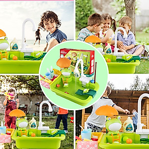 Play Sink with Running Water,Kids Electric Play Kitchen Sink Toys,Toddler Kitchen Sink Toy,Pool Floating Fishing Toys for Water Play-Green