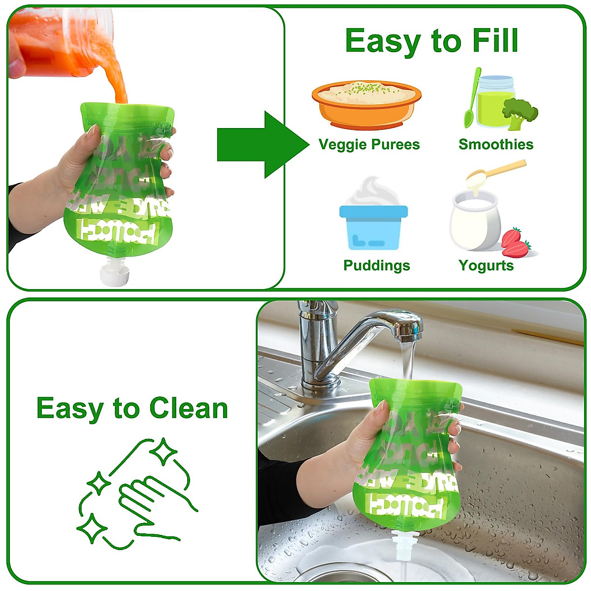 XANGNIER 8 Pack Reusable Food Pouches for Bento Box Accessories,Refillable for Applesauce Yogurt Smoothie & Puree Squeeze Pouch,Fun Lunch Food Storage Containers