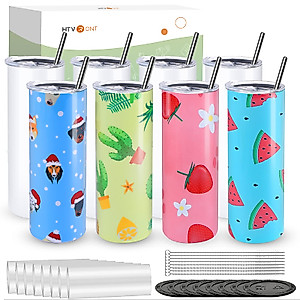 HTVRONT 8 Pack Sublimation Tumblers - Sublimation Blanks Tumbler 20 OZ Skinny - Stainless Steel Sublimation Tumblers with Box, Paper and Straw