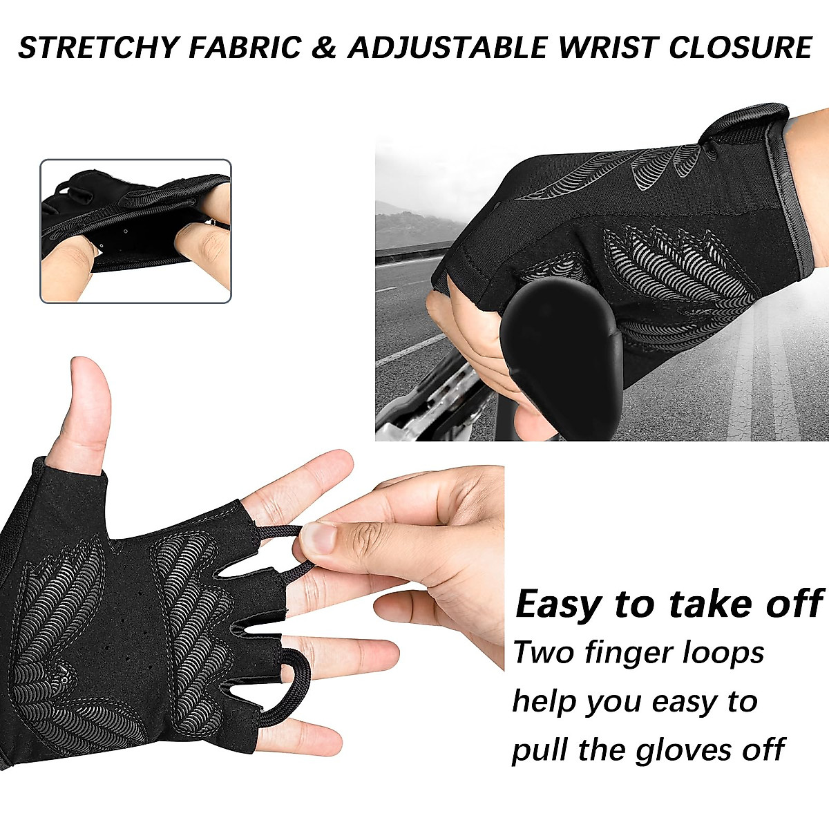 MOREOK Cycling Gloves Bike Gloves for Men/Women-[5MM Gel Pad] Biking Gloves Half Finger Bicycle Gloves Exercise Workout Gloves for Cycling/Weight Lifting/Gym/Motorcycle/Rowing-black-128-XXL