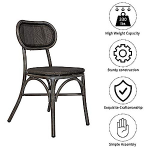 LUCKYERMORE Rattan Dining Chairs Set of 2 Armless with Backrest Classic Kitchen Chairs Dining Bistro Cafe Aluminum Chairs Black