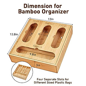 Headley Tools Ziplock Bag Organizer, Bamboo Organizer- Food Bags Container for Kitchen Drawer Baggie Dispenser & Holder Compatible with Gallon, Quart, Sandwich and Snack Variety Size Bag