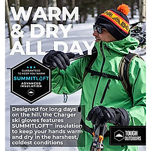 Tough Outdoors Ski Gloves - Waterproof Snow Gloves for Women and Men - Winter Snowboard Gloves - Skiing & Snowboarding Gloves for Cold Weather - with Wrist Leashes, Nylon Shell, Thermal Insulation