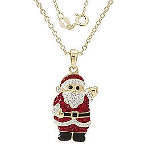 CRYSTALOGY Women's Jewelry Yellow Plated Brass Crystal Christmas Santa Fashion Pendant Necklace, 18"