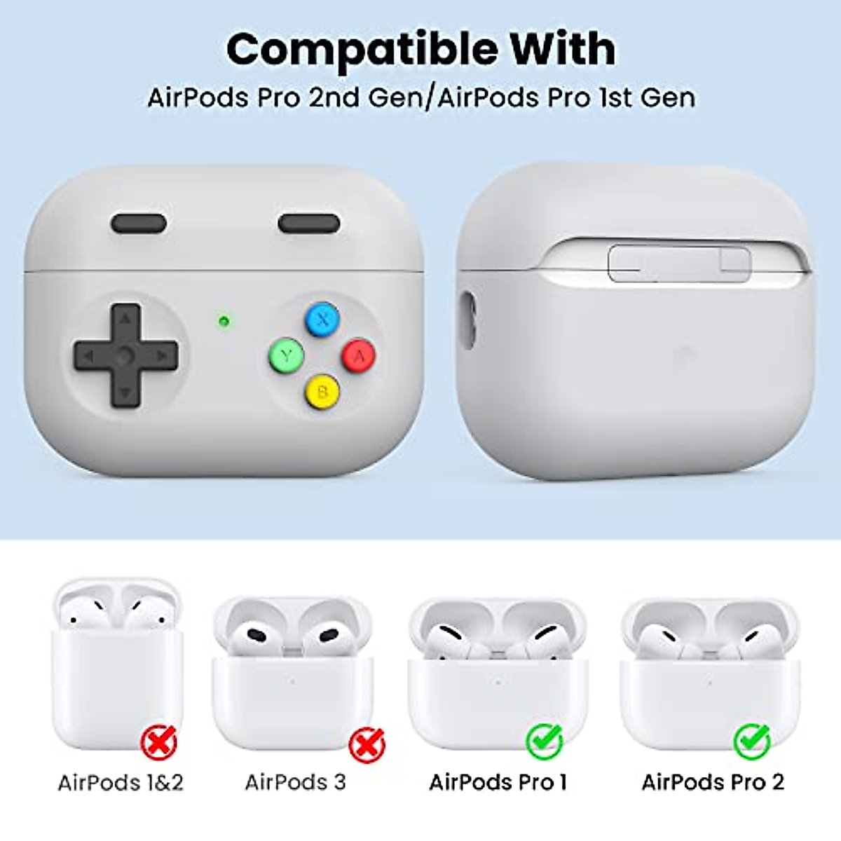 Delidigi Compatible for AirPods Pro 2 Case (USB-C/Lightning) Cover Retro Handheld Game Console Design Silicone Protective Case with Lanyard Keychain Compatible with AirPods Pro 2nd Generation