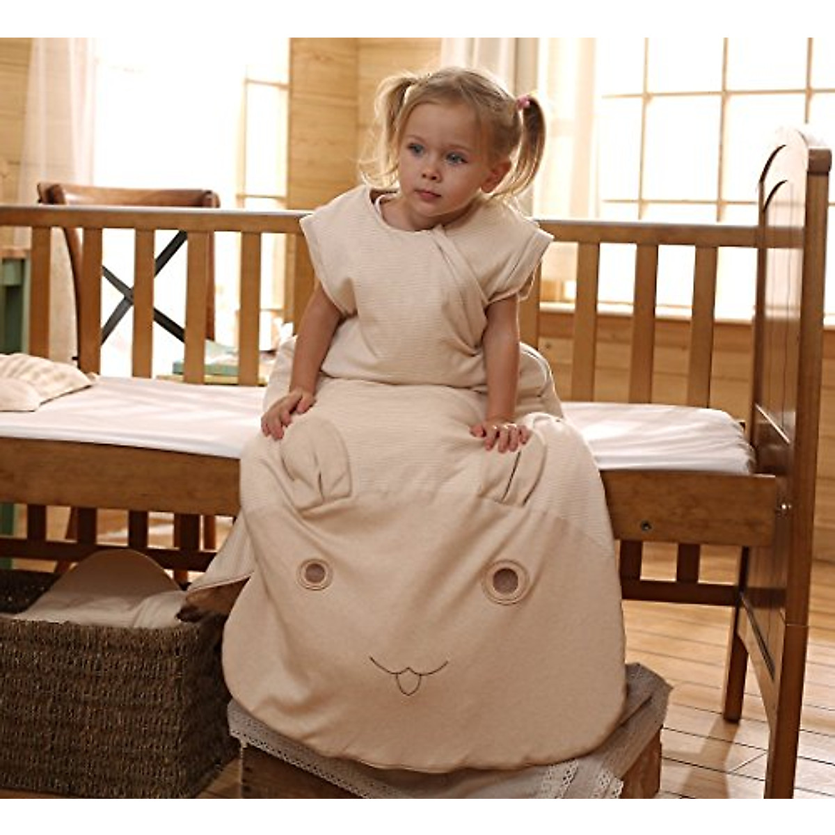 OuYun Baby Organic Sleeping Bag Autumn Detachable Sleeve Wearable Blanket,Small,2.5 Tog