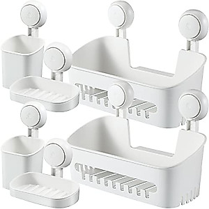 2 Sets Shower Caddy Suction Cup with Soap Dish and Toothbrush Holder One Second Installation No Drilling Suction Shower Shelf Removable Suction Shower Organizer for Bathroom Kitchen