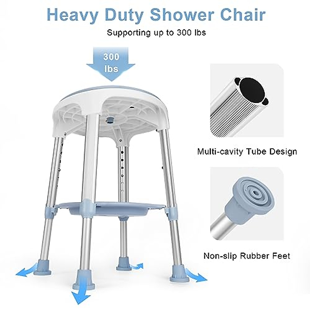 LEACHOI Shower Chair for Inside Shower, Tool-Free Assembly Swivel Shower Stool with Storage Tray, Adjustable Tub Chair and Bathroom Stool for Seniors, Elderly, Handicap & Disabled -300lbs