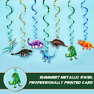 WERNNSAI Dinosaur Hanging Swirls - 21PCS Dinosaur Party Decorations for Birthday Party Ceiling Decorations for Kids Boys Themed Party Supplies Dino Party Favors Glitter Decor Hanging Streamers