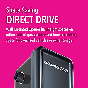 Chamberlain Smart Garage Door Opener - Wall Mounted - myQ Smartphone Controlled - Ultra Quiet Space Saving Direct Drive, Model RJO20, Black