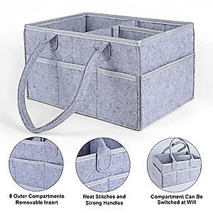VOISEN Baby Diaper Caddy Organizer, Nursery Storage Basket Bin Baby Car Bag Portable Diaper Organizer Caddy for Nursery Newborn Boy and Girl (Gray)