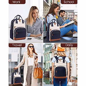 LOVEVOOK Laptop Backpack for Women, Fits 15.6 Inch Laptop Bag, Fashion Travel Work Anti-theft Bag, Business Computer Waterproof Backpack Purse, Backpacks, Beige-Blue-Brown