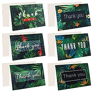HANSGO Tropical Palm Leaves Thank You Cards, 24 PCAK Thank You Cards with Envelopes Summer Green Leaves Designs Blank Cards Handwritten Style