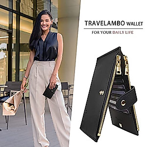 Travelambo Womens Wallet RFID Blocking Bifold Multi Card Case Wallet with Zipper Pocket Crosshatch (Black 4001)