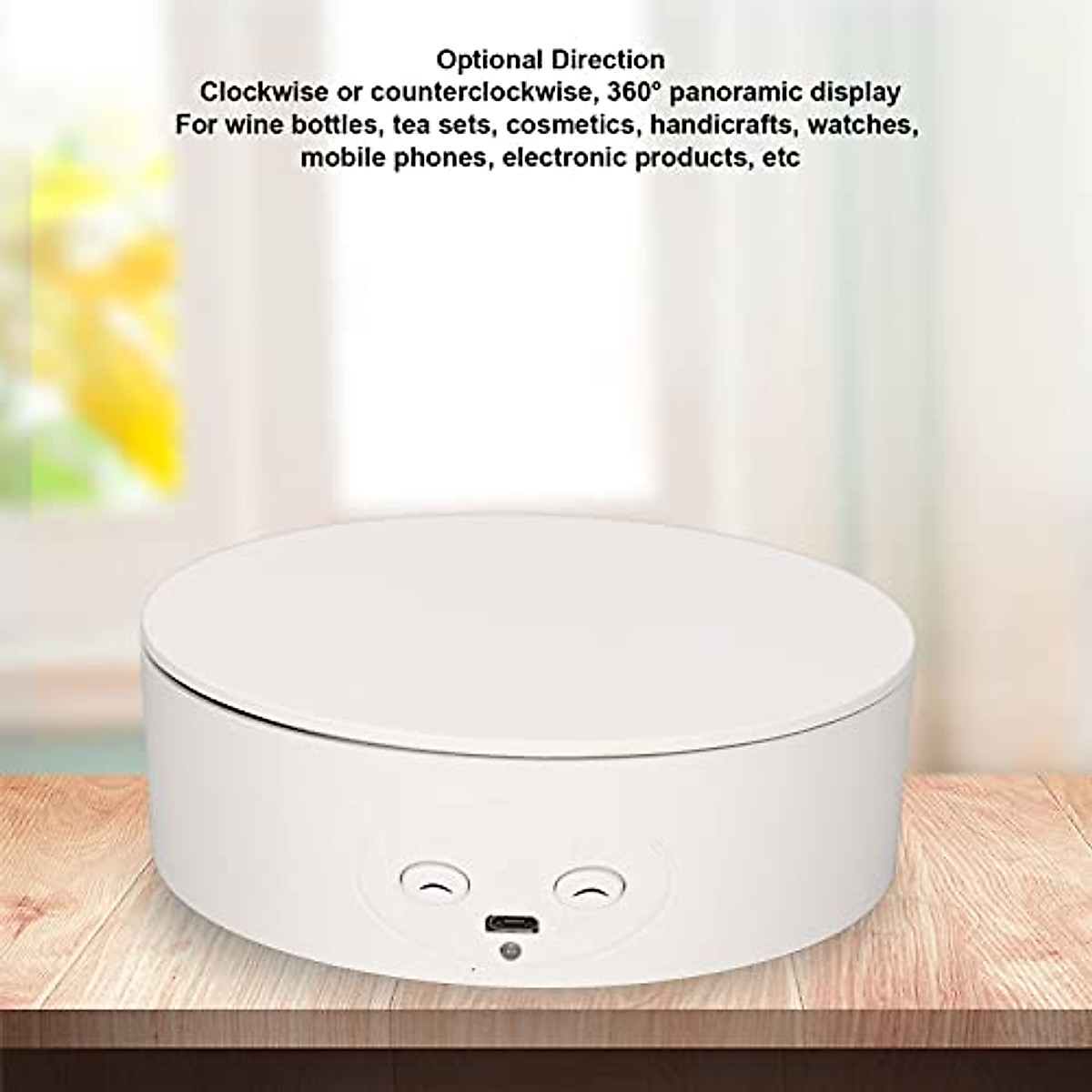 Tharyee Electric Rotating Display Stand, 360 Degree Rotating Turntable, 360 Degree Rotating Display Stand Maximum Load 6.6lb Electric Rotating Turntable for Wine Bottles Cosmetics (White)