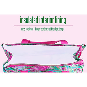 Lilly Pulitzer Cute Lunch Bag for Women, Large Capacity Insulated Tote Bag, Pink/Green Mini Cooler with Storage Pocket and Shoulder Straps, Coming in Hot
