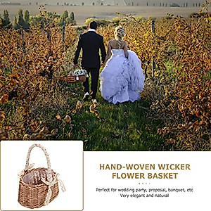 Wicker Rattan Flower Basket Willow Handwoven Basket with Handle and Plastic Insert Easter Eggs Candy Basket Flower Girl Baskets for Home Garden Decor Style 1