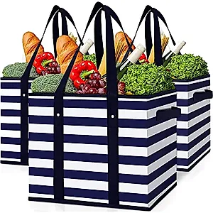 WISELIFE 3 Pack Reusable Grocery Bags Large Shopping Bags, Water Resistant Grocery Tote Bag Collapsible Heavy Duty Tote Bags for Shopping Picnic
