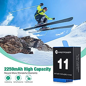 FirstPower Hero 11/10/9 Battery 3-Pack 2250mAh and Triple Slot USB Fast Charger for GoPro Hero 11 Black, GoPro Hero 10 Black, GoPro Hero 9 Black, Fully Compatible with GoPro9 GoPro10 GoPro11 Original