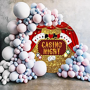 Renaiss 3x3ft Casino Night Round Backdrop Cover Las Vegas Gold Glittering Circle Photography Background Poker Dice Red Curtains Dress-Up Prom Casino Birthday Party Decors Arch Photo Booth Props