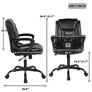 Office Chair,Executive Desk Chair with Lumbar Support,PU Leather Mid Back Computer Chair with 360-Degree Rolling Swivel Tilt，Ergonomic Desk Chair with Padded Armrest for Adult Men Women,Black