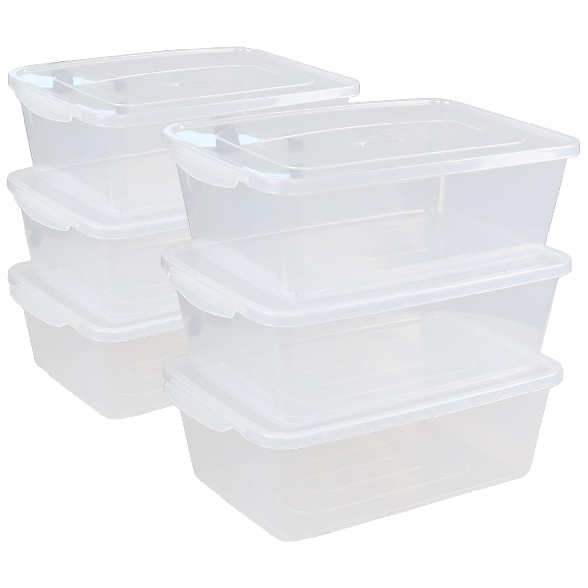 Qqbine 16 Quart Clear Latching Storage Box, Plastic Storage Container, Latching Bin with Lid, 6 Packs